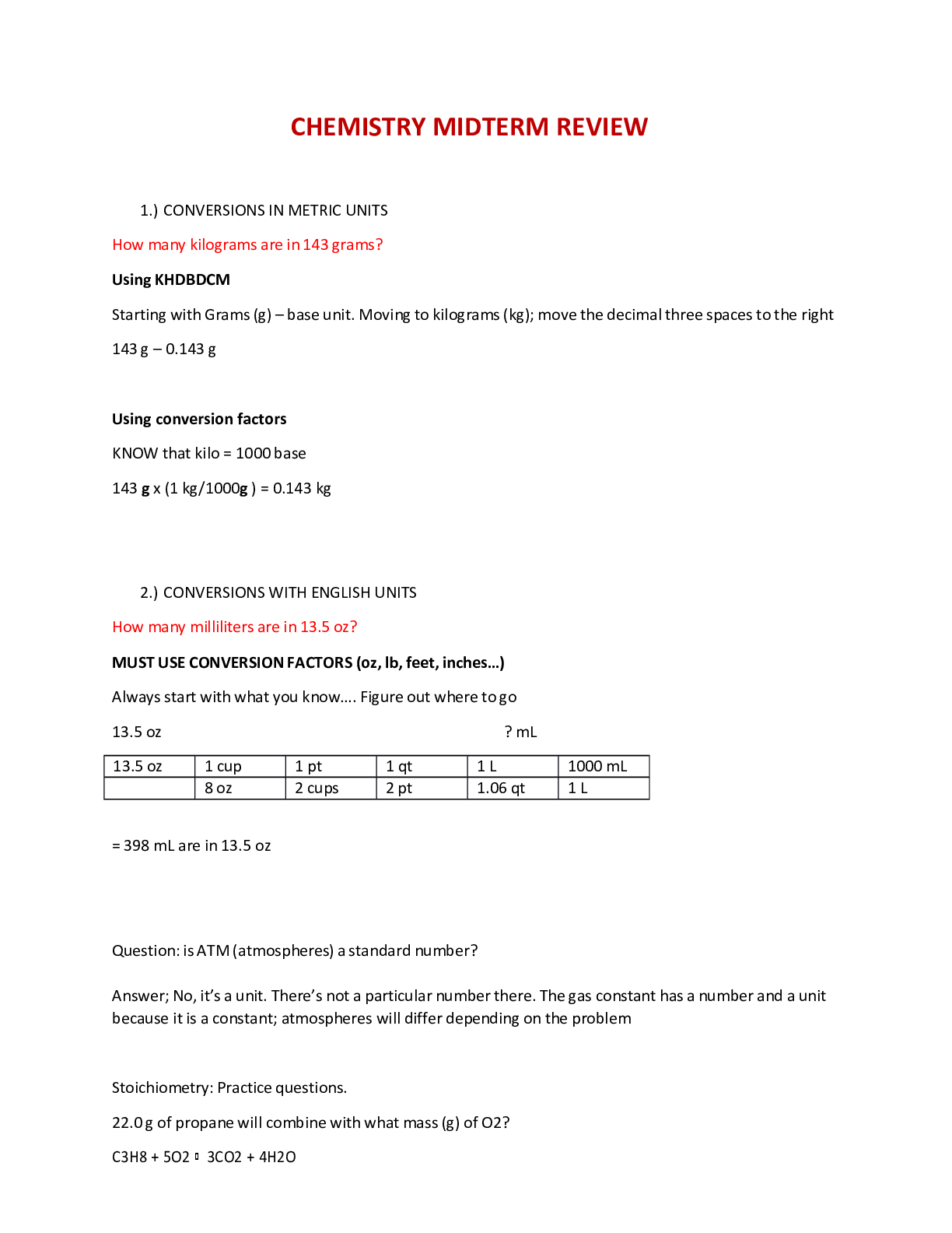 CHEMISTRY MIDTERM REVIEW - QUESTIONS AND ANSWERS - Scholarfriends